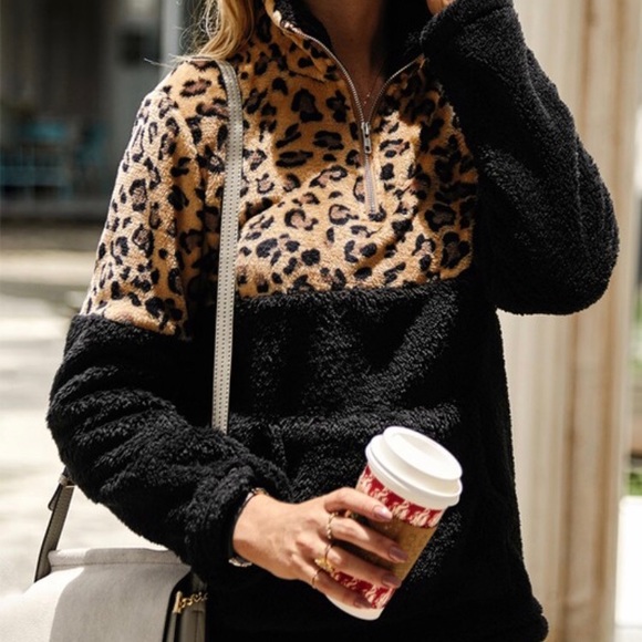 C+D+M | Sweaters | Leopard Faux Sherpa Half Zip Sweater | Poshmark